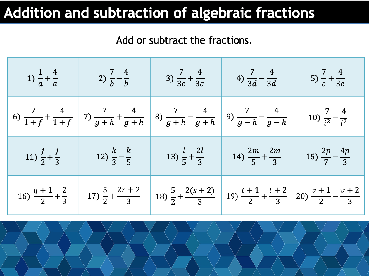 Adding and subtracting algebraic fractions – TickTockMaths Adding and subtracting algebraic fractions – TickTockMaths